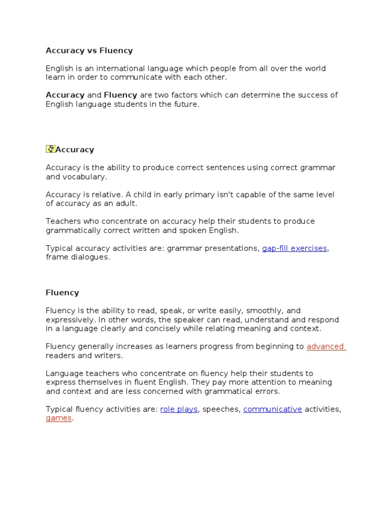 Accuracy Vs Fluency | PDF | English Language | Teachers