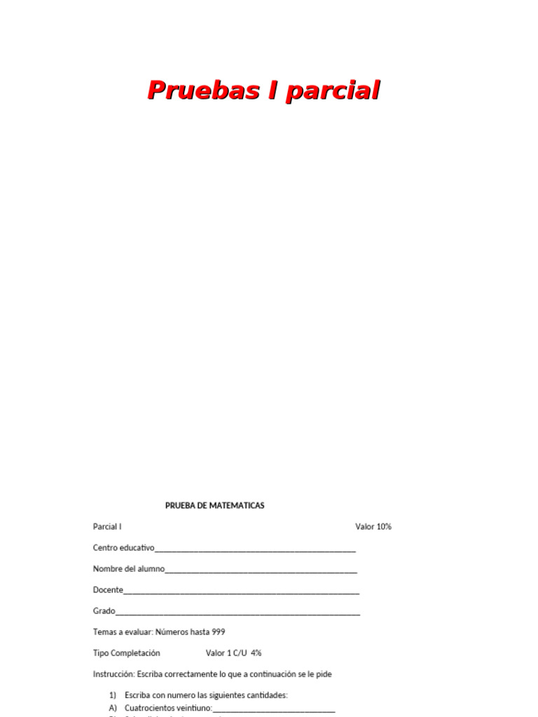 Tercer Grado Con Rublica 1er Parcial Pruebas | PDF