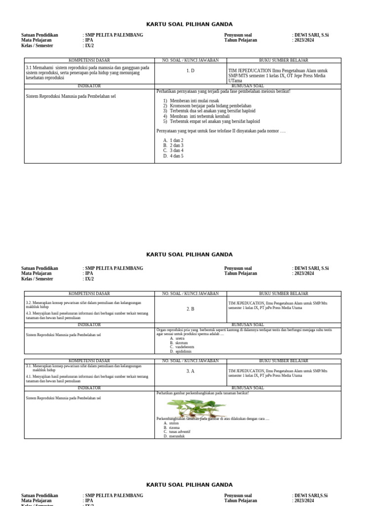KARTU SOAL IPA 9 | PDF