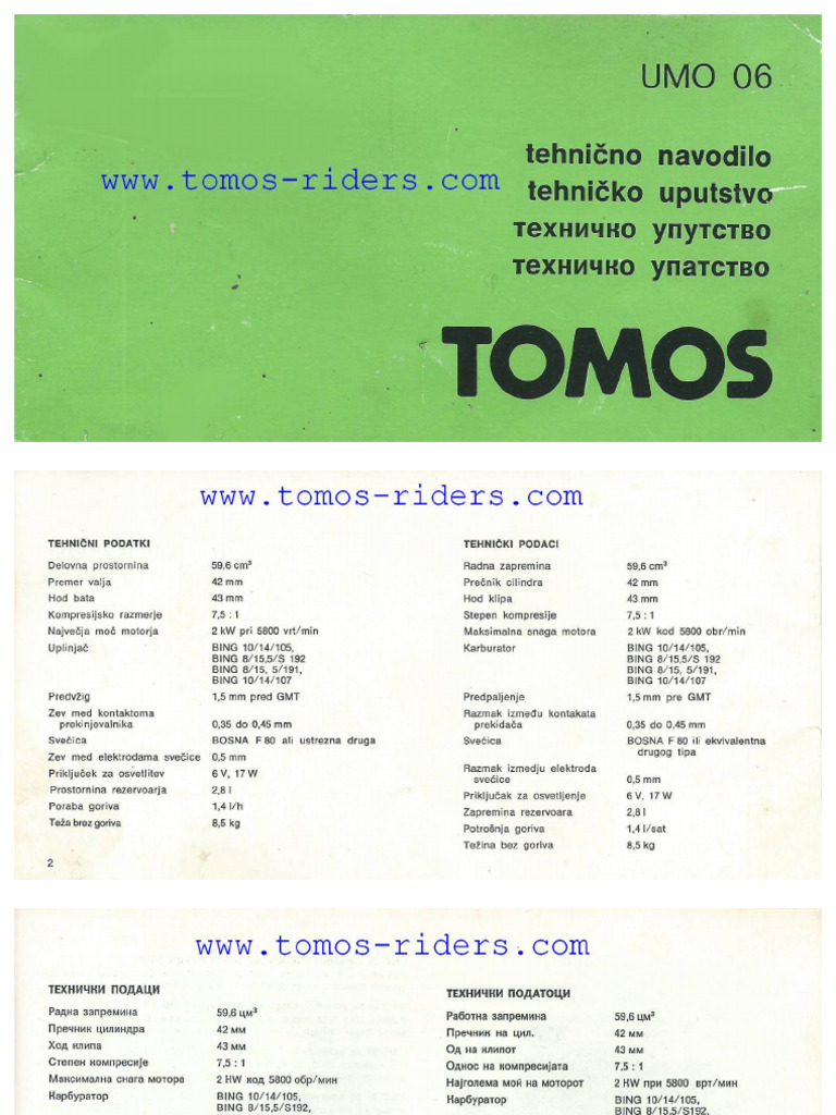 TOMOS UMO 06 Tehnical Manual | PDF