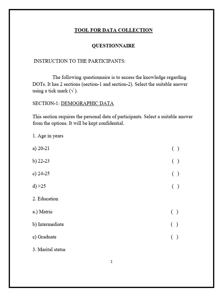 Tool For Data Collection Questionnaire | PDF