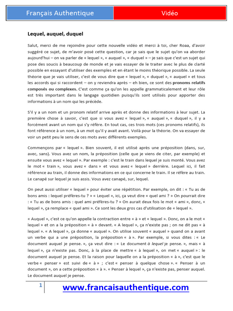 Lequel - Auquel - Duquel | PDF