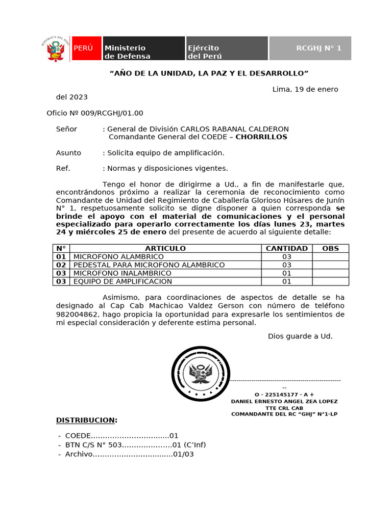 Of 009 Apoyo Eqp Amplif | PDF | Perú | Historia