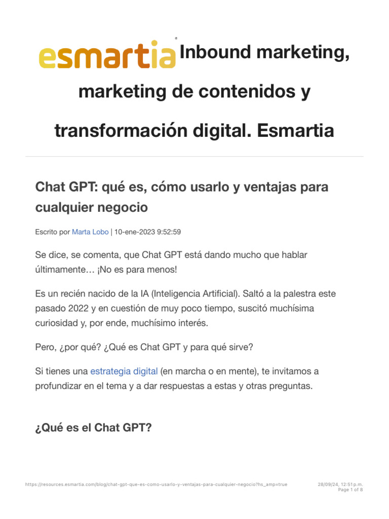 Chat GPT - Qué Es, Cómo Usarlo y Ventajas para Cualquier Negocio | PDF