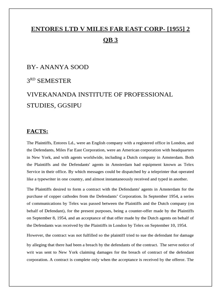 Entores LTD V Miles Far East Corp | PDF