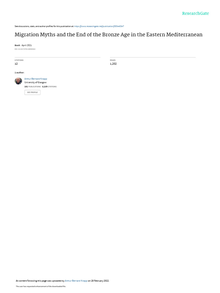 Migration Myths and The End of The Bronze Age in The Eastern ...