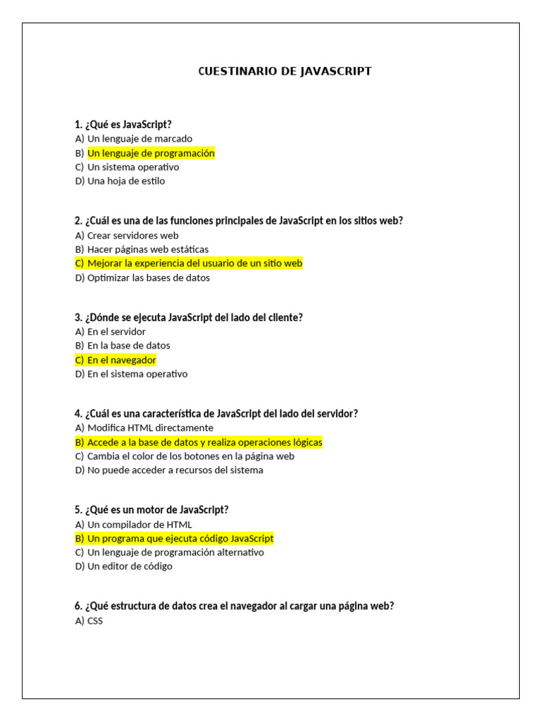 Cuestionario CLHV | PDF | Java Script | Software Engineering