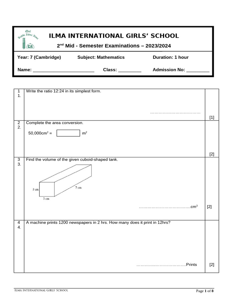 Senior Cambridge Exam | PDF