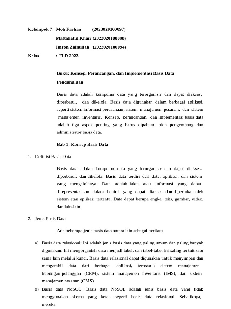Rangkuman Basis Data | PDF