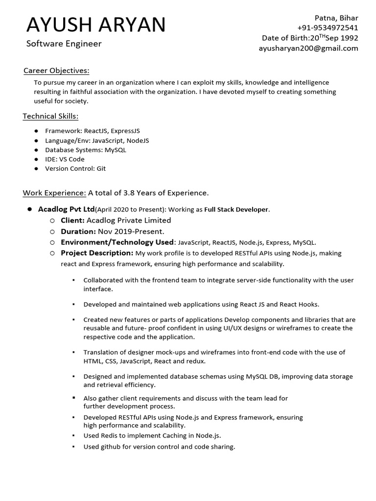 Ayush Aryan CV | PDF