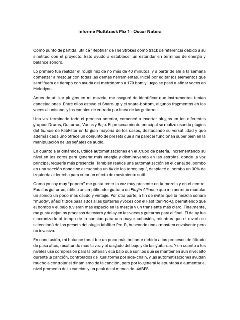 Informe Multitrack Mix 1 - Oscar Natera | PDF
