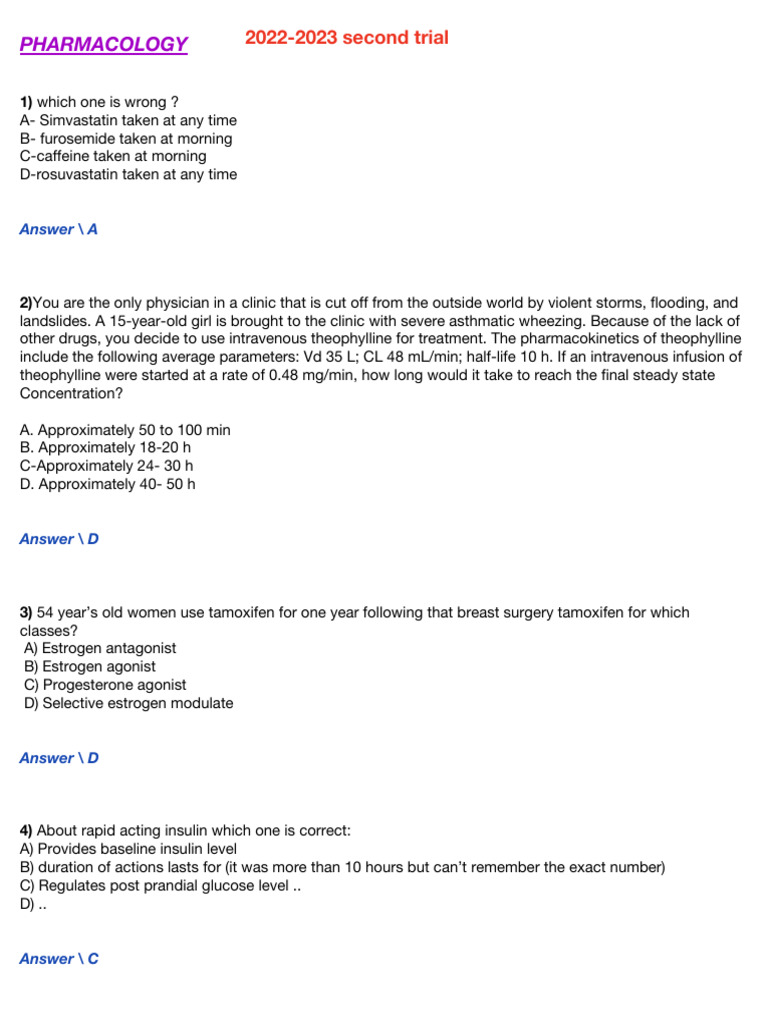 Pharmacology MCQs - 240609 - 210228 | PDF | Acetylcholine | Receptor Antagonist