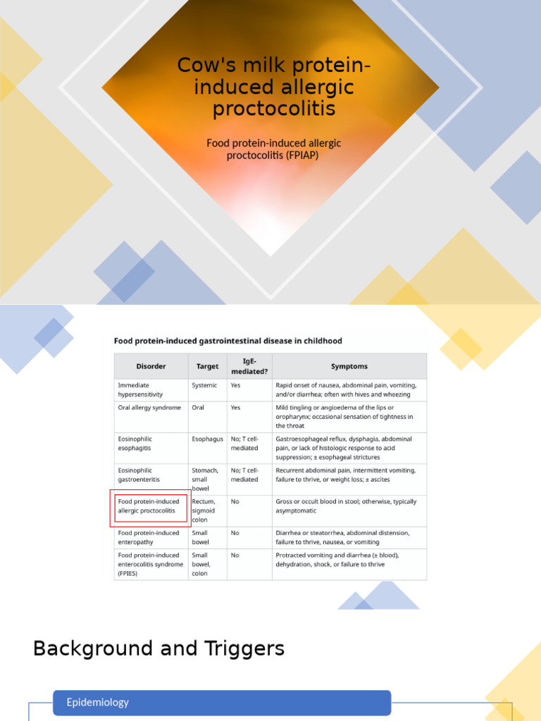 Cow's Milk Protiein Induced Allergic Proctocolitis | PDF