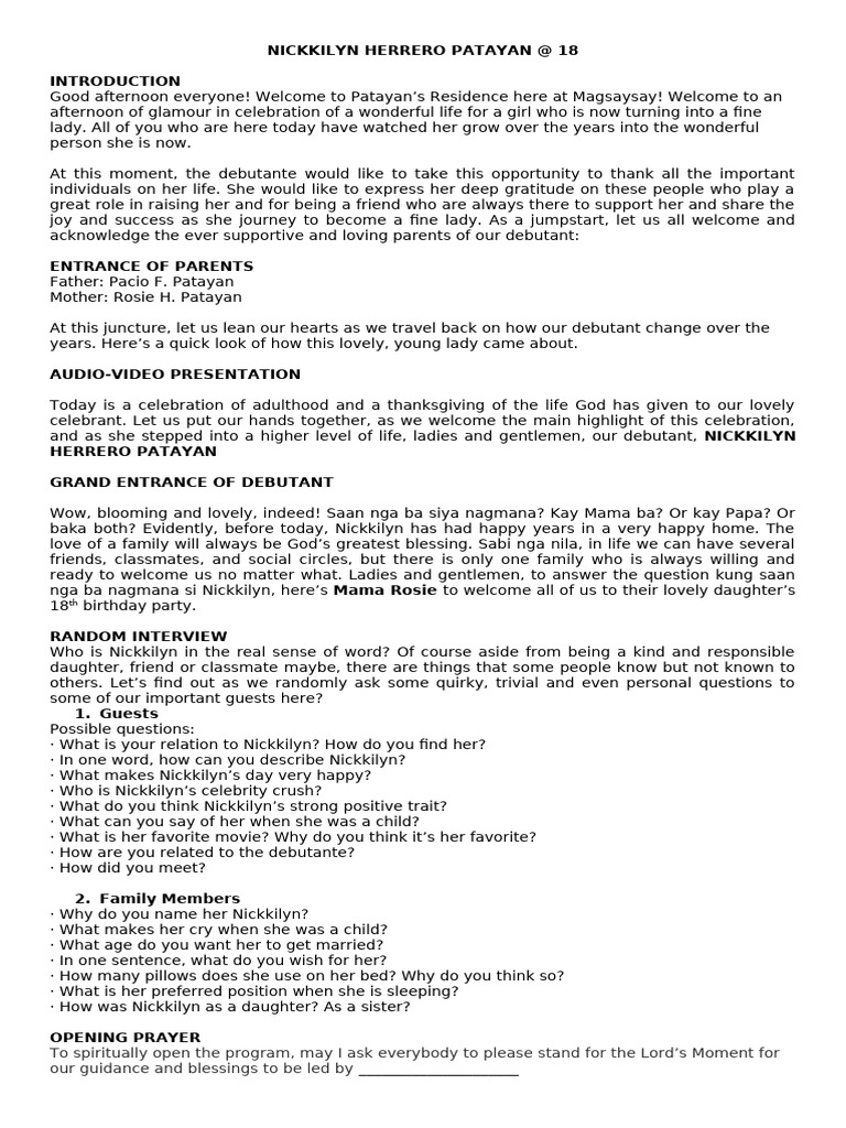 18th Birthday Script | PDF