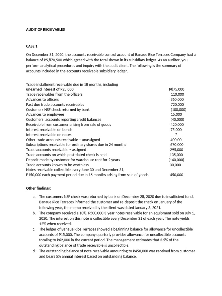 Audit of Receivables For Discussion | PDF | Bad Debt | Finance & Money ...