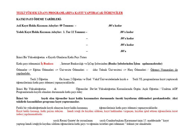 Tezli Yl Programlarina Kayit Yaptiracak Ogrencilerimiz 1 | PDF