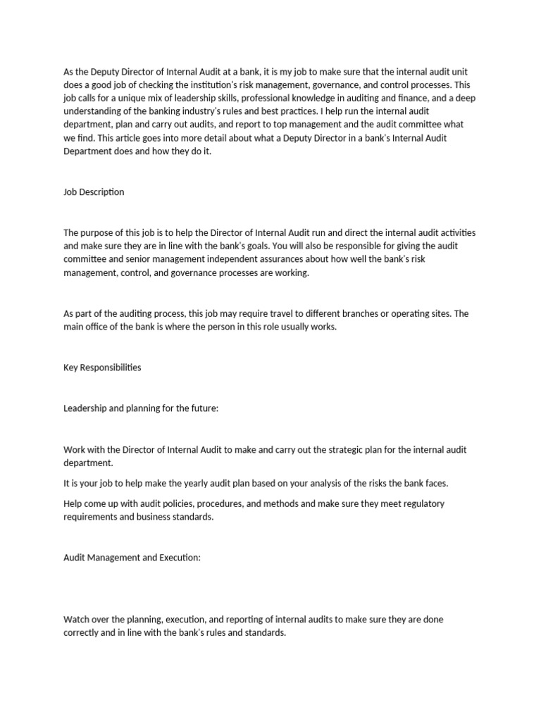 Job Description Assignment | PDF | Internal Audit | Audit