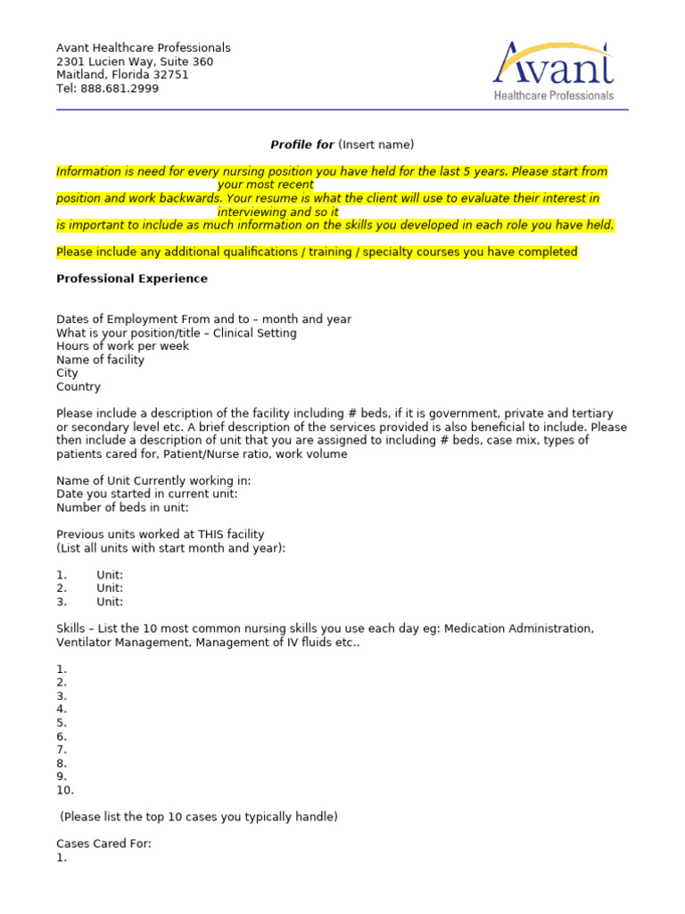 Avant Resume Template | PDF | Nursing | Career & Growth