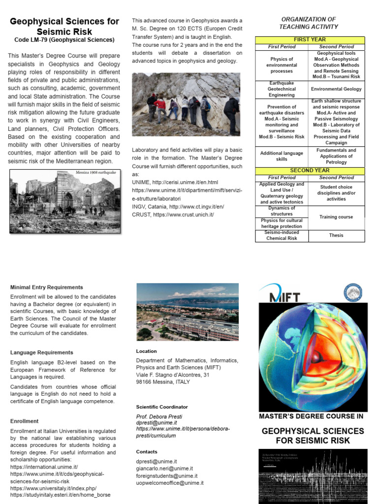 Brochure Geophysical Sciences For Seismic Risk 22 23 | PDF