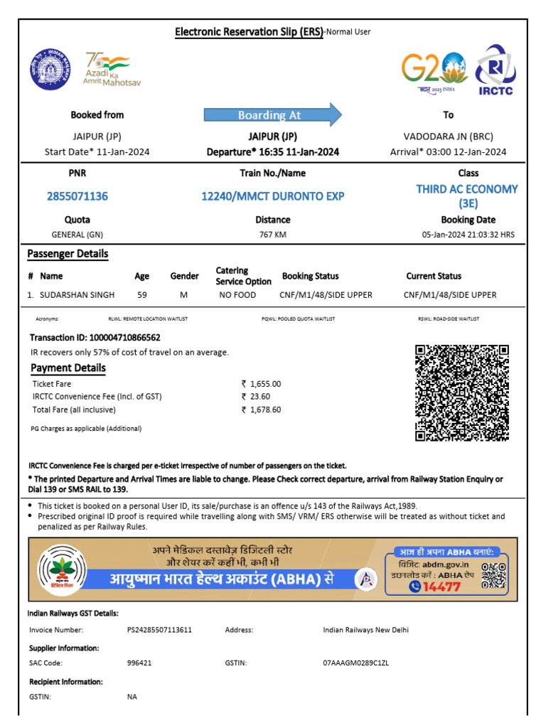 12240/Mmct Duronto Exp Third Ac Economy (3E) | PDF