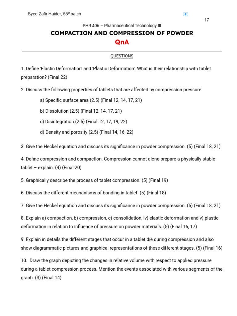 Qna 406 Physics of Tablet Compression | PDF