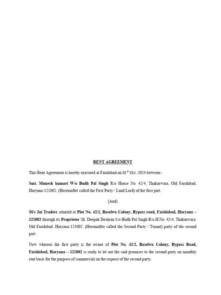 Rent Agreement - Jai Traders | PDF