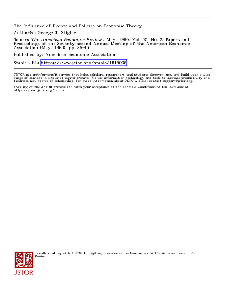 Stigler - The Influence of Events and Policies in Economic Theory (1960 ...