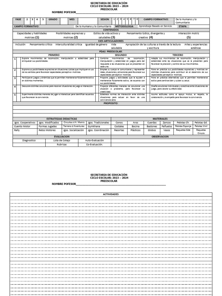 Plan de Clases 2024 - Preescolar Libre | PDF