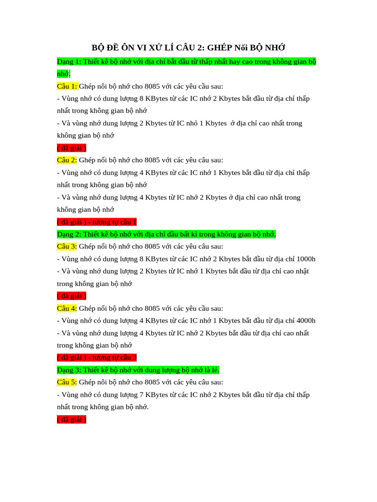 BỘ ĐỀ ÔN THI MÔN VI XỬ LÝ - CÂU 2 | PDF
