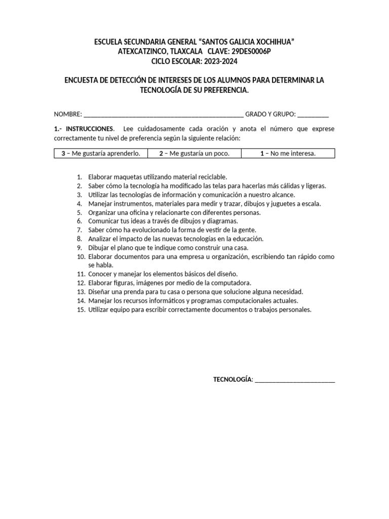 Encuesta de Detección de Intereses | PDF | Crecimiento personal y ...