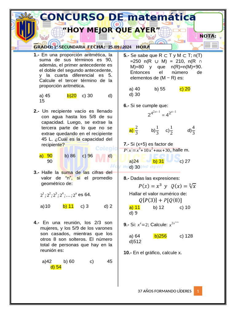 Concurso de Matematica - 2do - Sec | PDF | Matemáticas