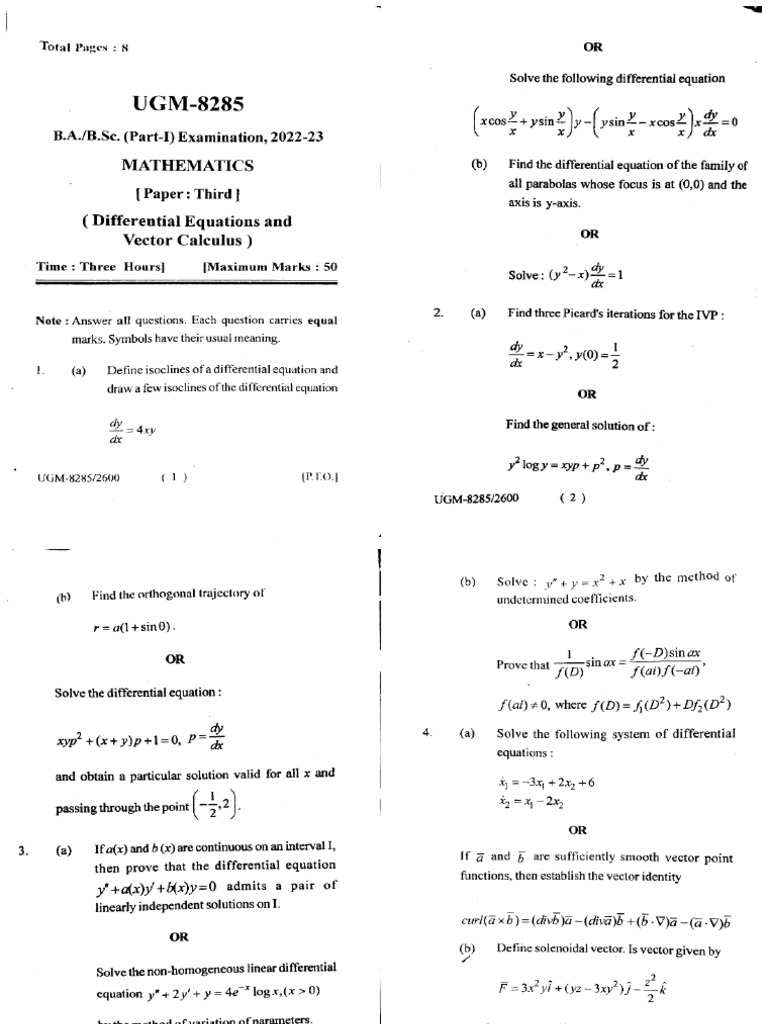 Ba BSC Part 1 Mathematics p3 Differential Equations and Vector Ugm 8285 ...