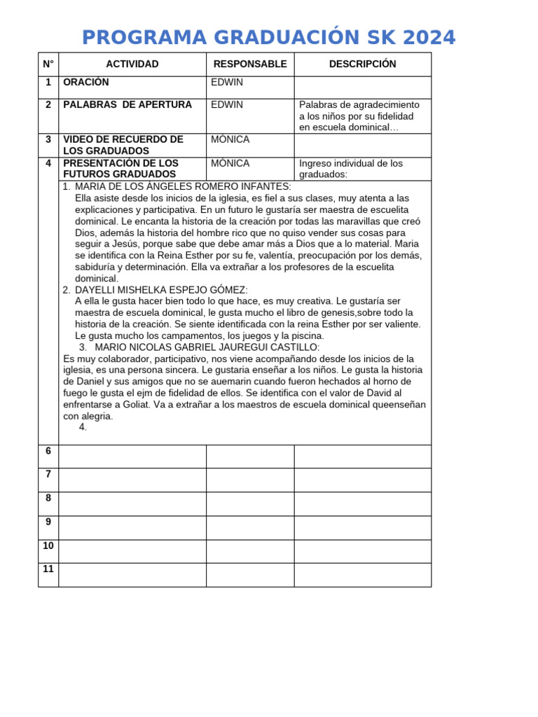 Programa Graduación SK 2024 | PDF
