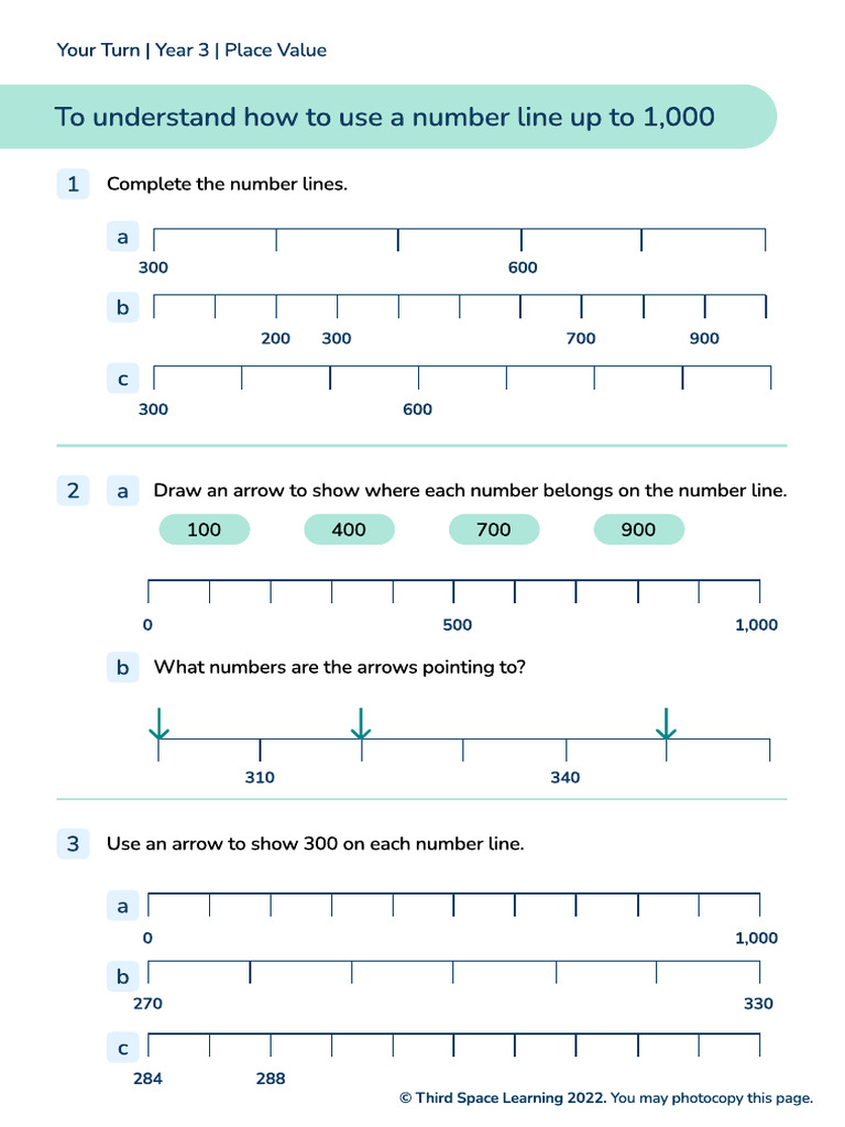 Y3 Worksheet Number Line To 1,000 | PDF