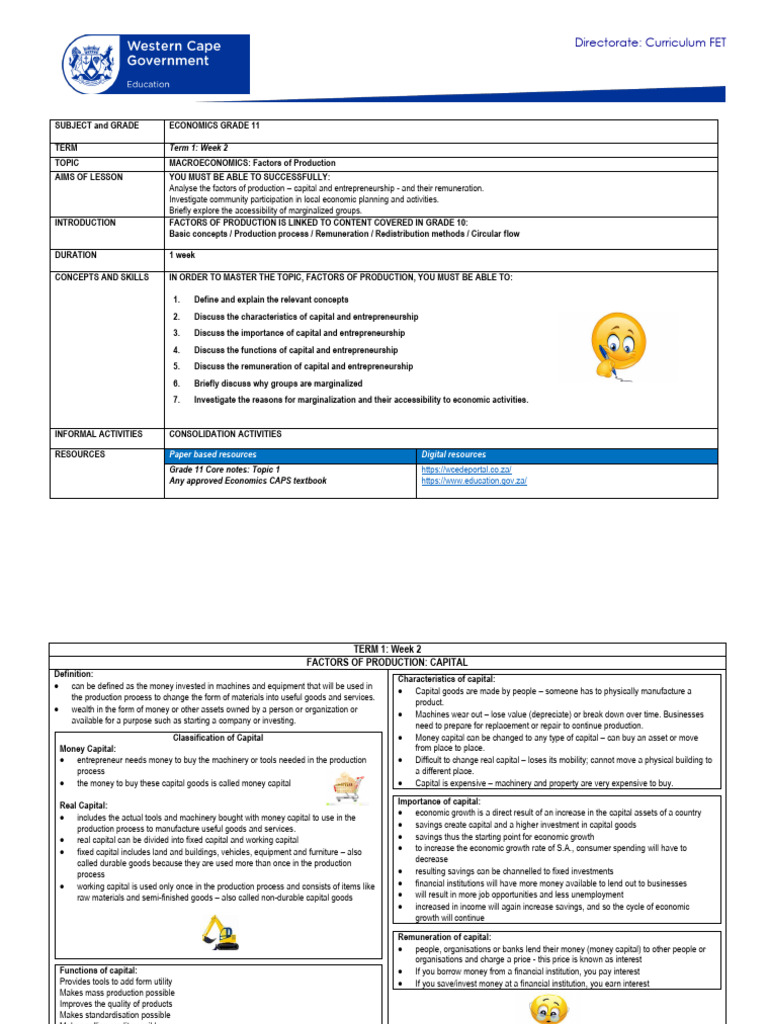 Economics Grade 11 Term 1 Week 2 - 2021 | PDF