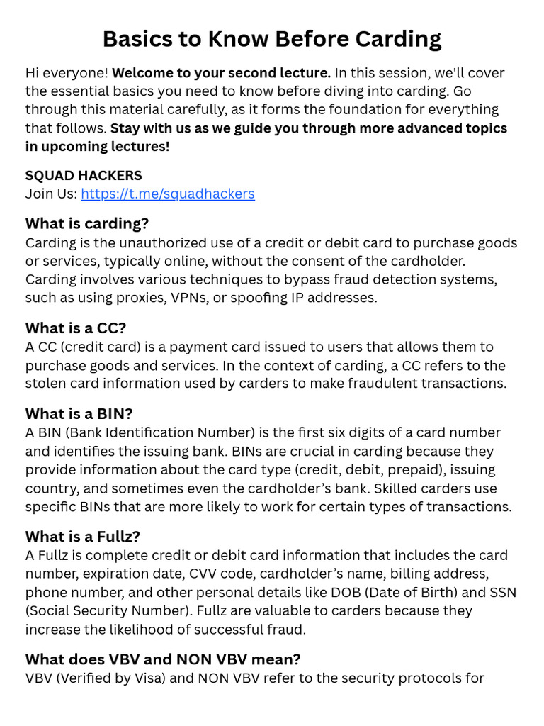 Basics To Know Before Carding - Squad Hackers | PDF