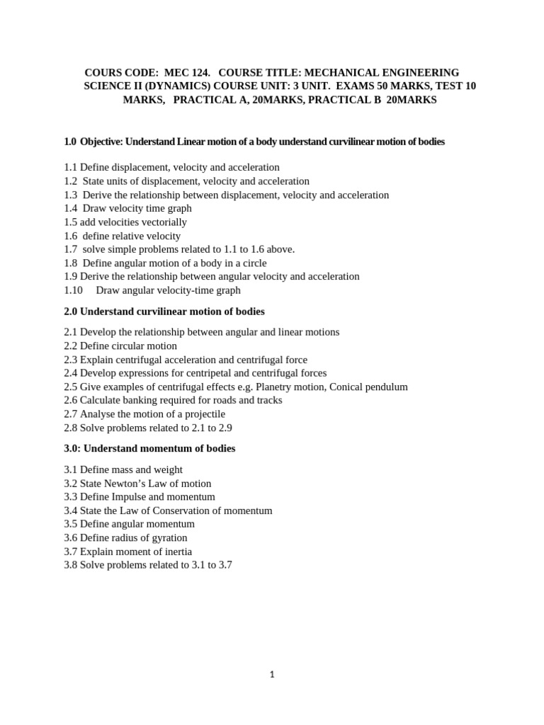 MEC 124 (Dynamic) Course Work | PDF | Acceleration | Force