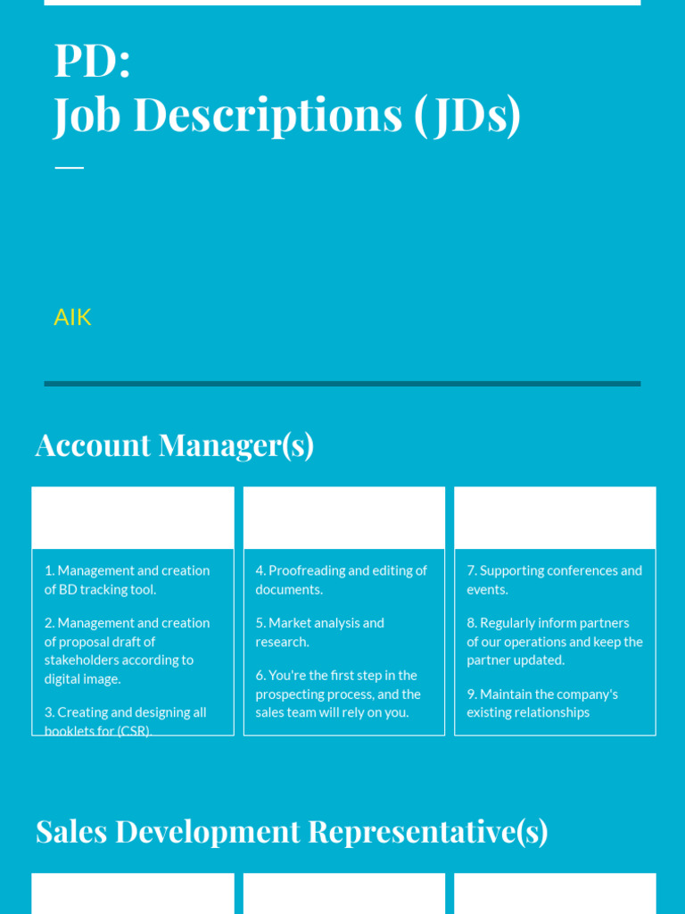 PD: Job Descriptions (JDS) | PDF