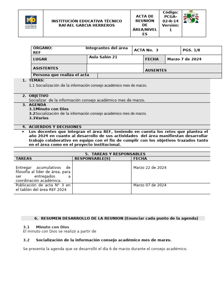 Acta #3 Reunión Área REF | PDF