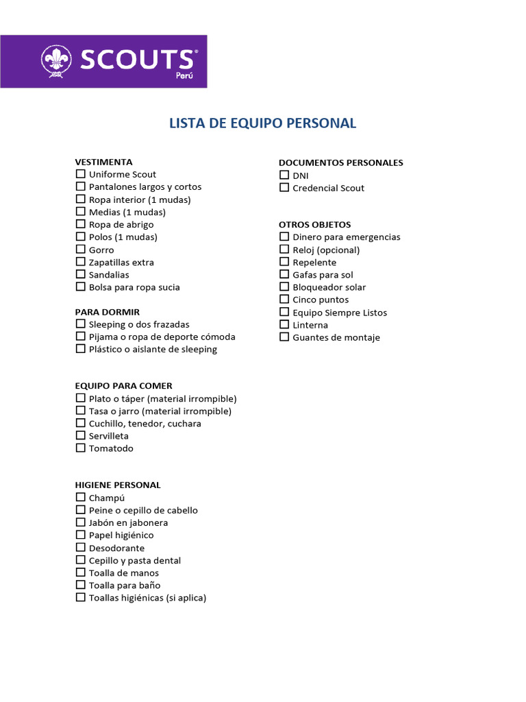 Check list Equipo Personal | PDF