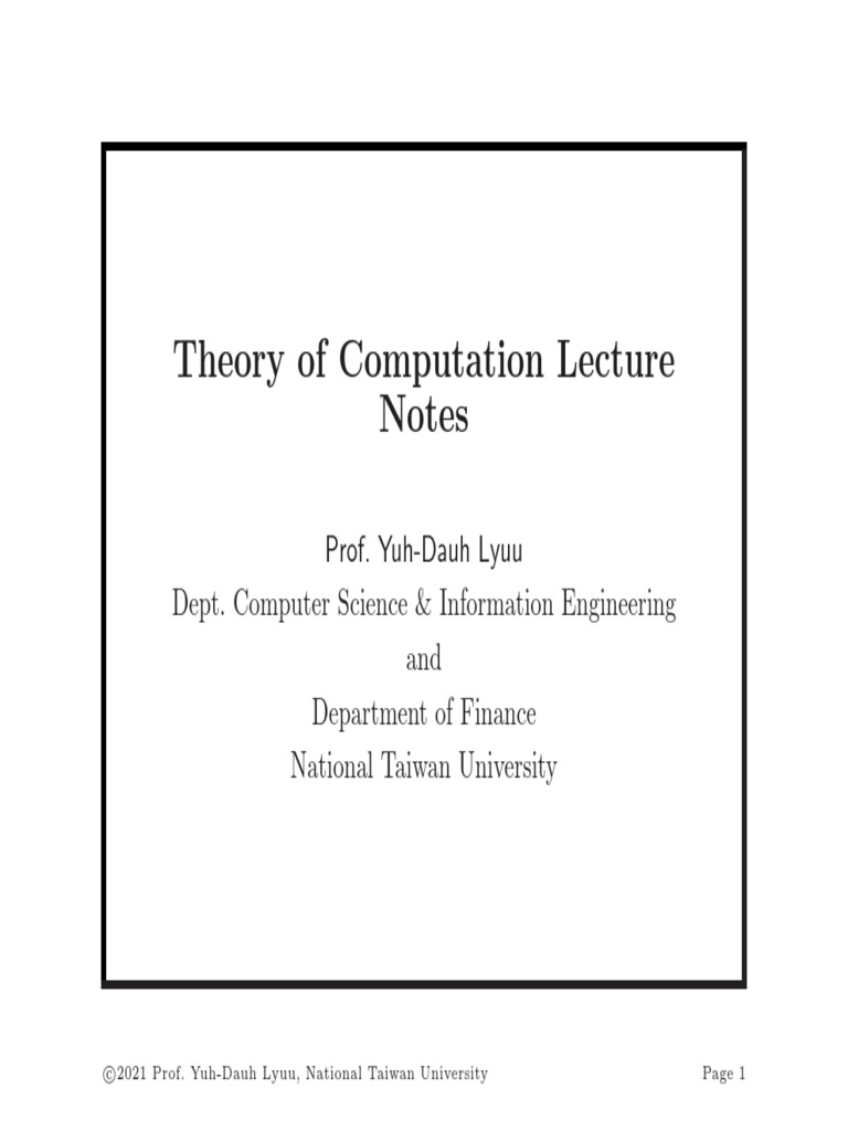 Theory of Computation Lecture Notes | PDF