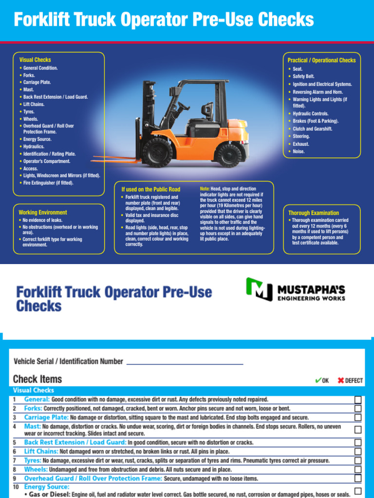 Forklift Operator Pre-Use Checks | PDF