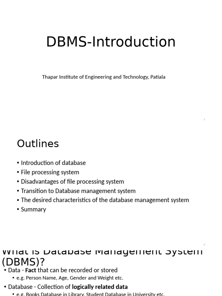 Lecture-1 (Introduction To DBMS) | PDF