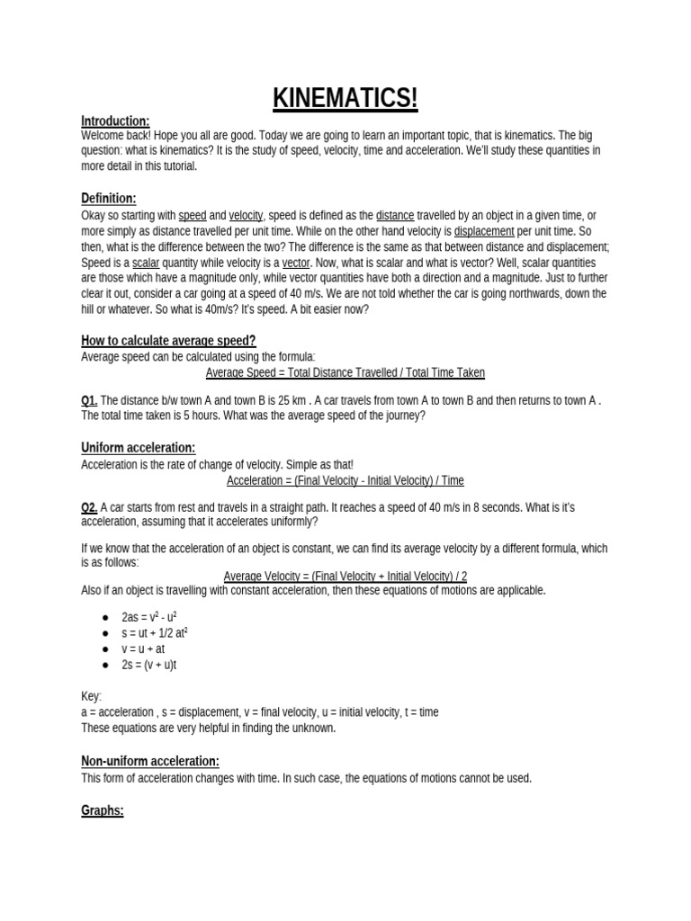Kinematics Notes | PDF
