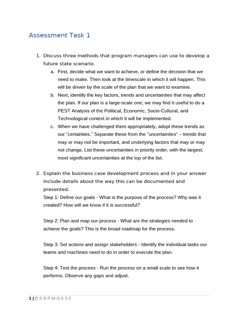 BSBPMG630 Task 1 Version 1 Done | PDF
