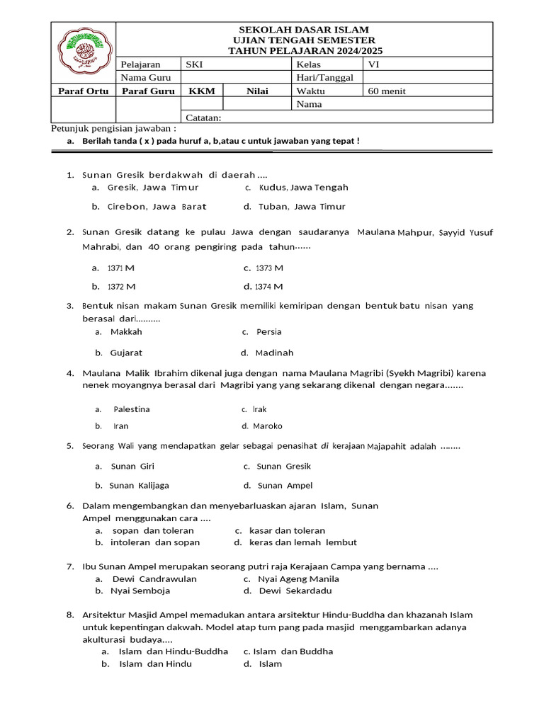 Soal Uts Ski KLS Vi-2 | PDF