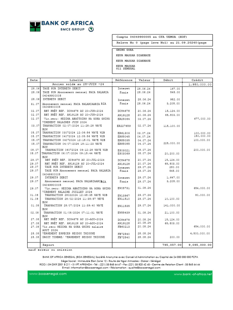 Relevé de Compte Bancaire GORA GNING | PDF