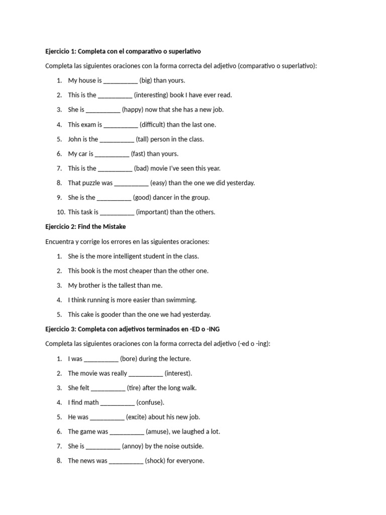 Ejercicios Comparativos y Superlativos | PDF
