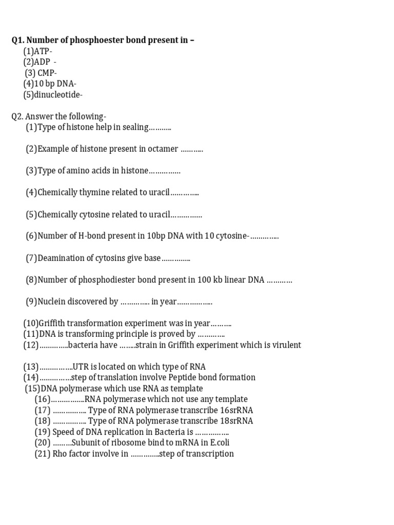 Molecular genetics (Worksheet) | PDF