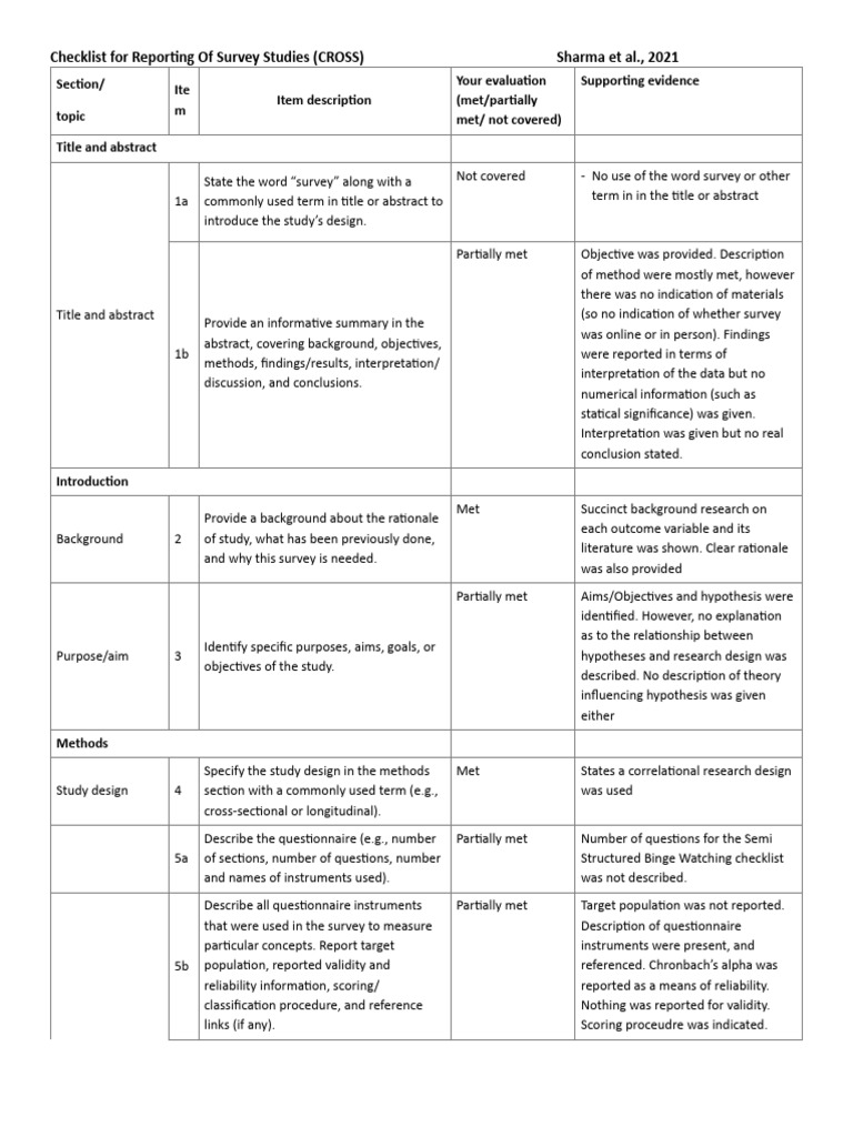 CROSS-Checklist Draft 1 | PDF